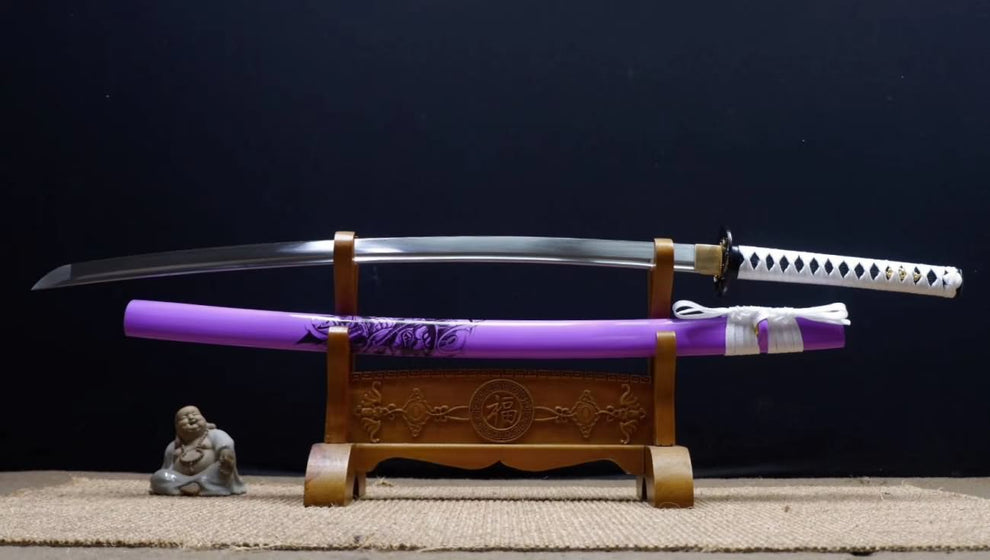 Samurai Practice Sword Forged high Carbon Steel Purple Scabbard ...