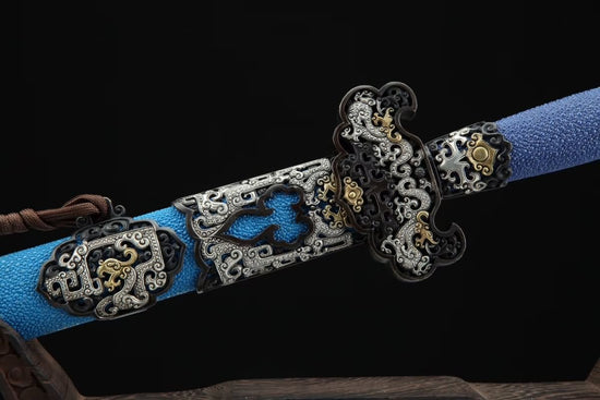 Real Ancient Sword Folded Steel Blade,Skin Scabbard Brass Fittings ...