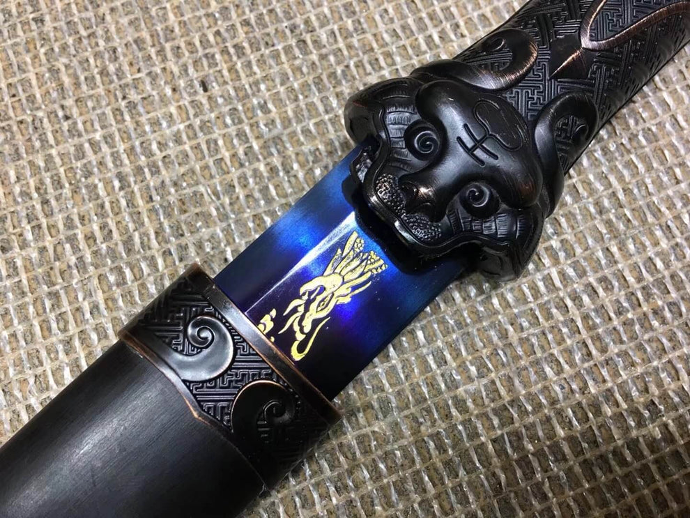 lion sword,High carbon steel blue blade,Black scabbard,Alloy fitting ...