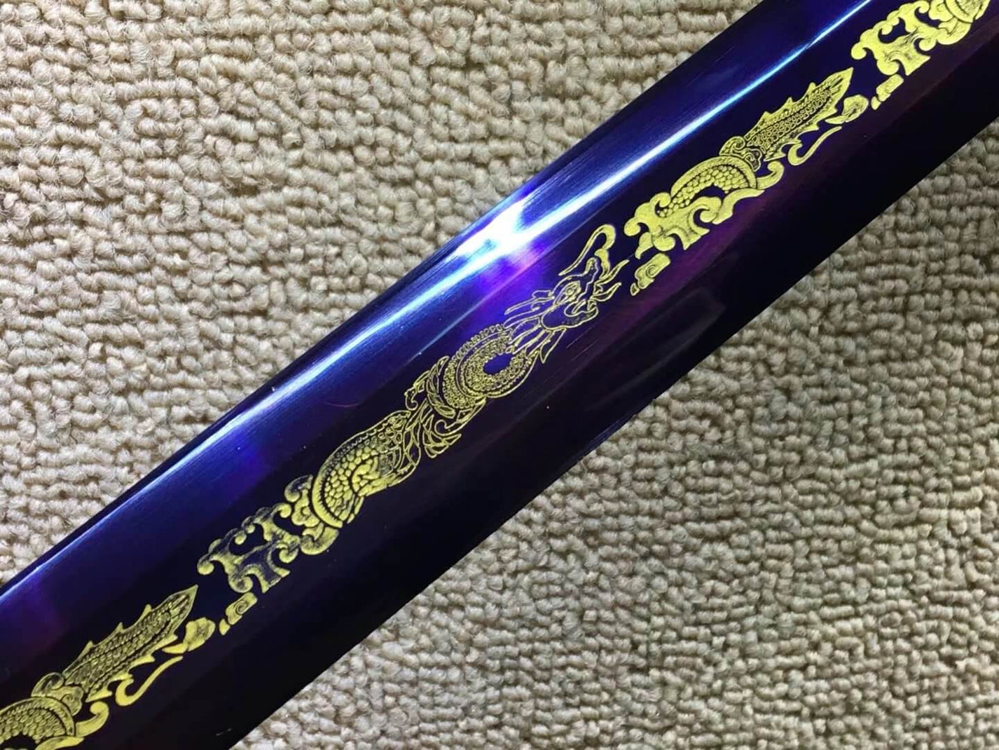 lion sword,High carbon steel blue blade,Black scabbard,Alloy fitting ...