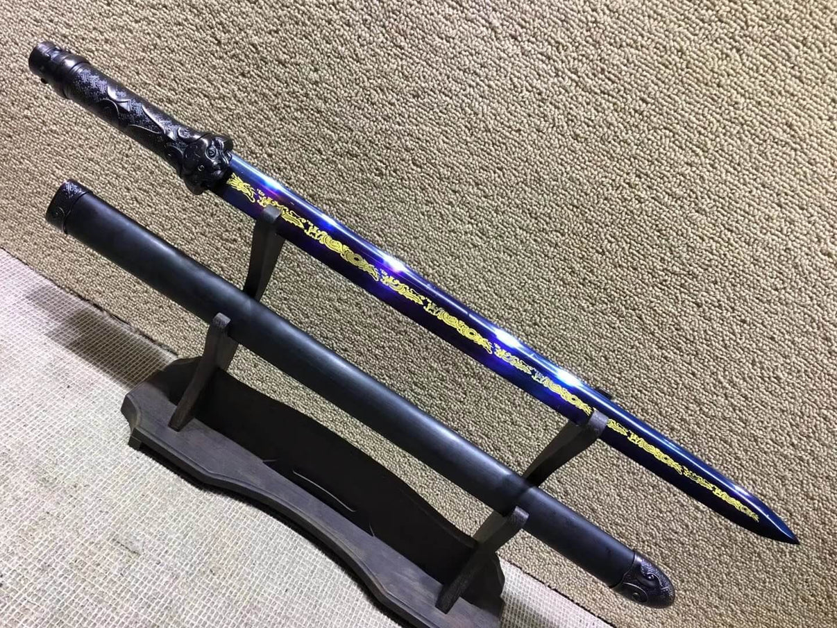lion sword,High carbon steel blue blade,Black scabbard,Alloy fitting ...