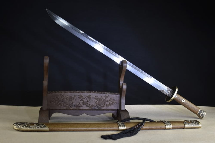 Qing Sword,Forged Damascus Steel Blade,Brass Fittings,Full Tang,Battle ...