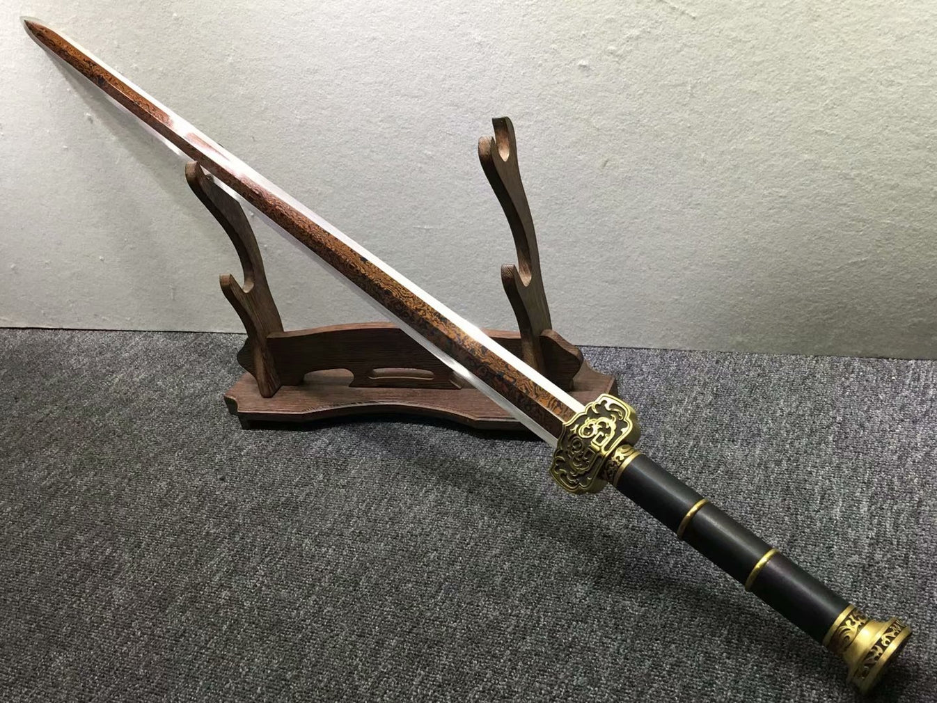 Ruyi sword,Hand forged,Damascus steel red blade,Brass,Ebony – Chinese ...