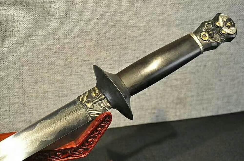 Qi sword,Damascus steel burn blade,Ebony Scabbard,Brass fittings ...