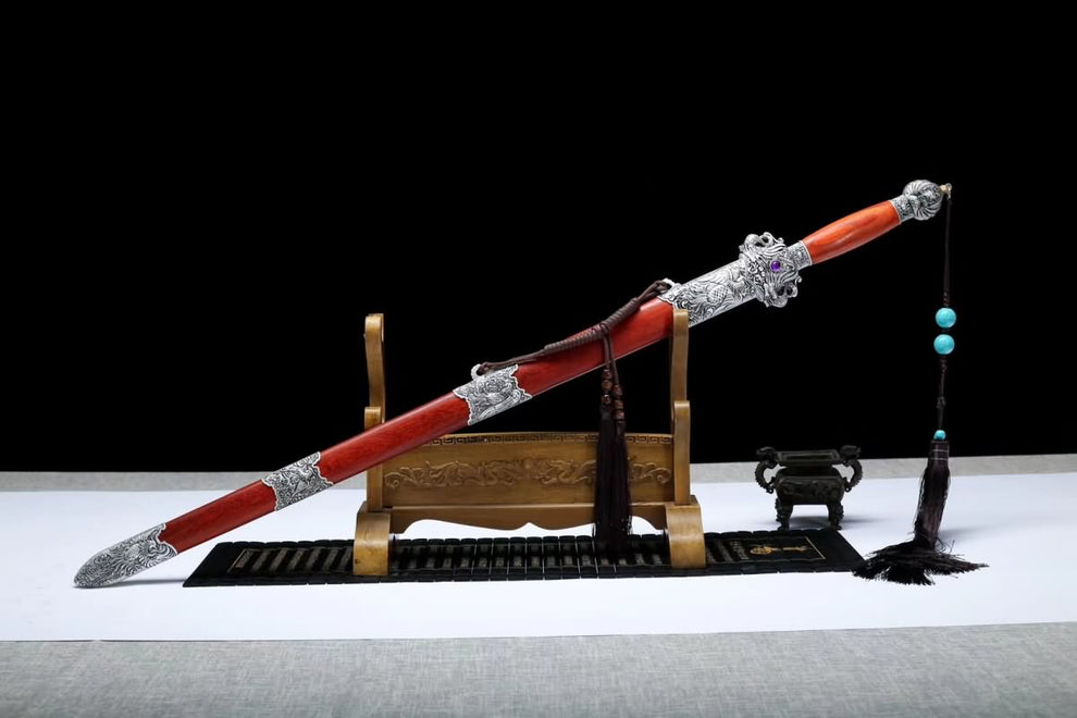 Dragon Phoenix sword,Forged high carbon steel blade,Redwood scabbard ...