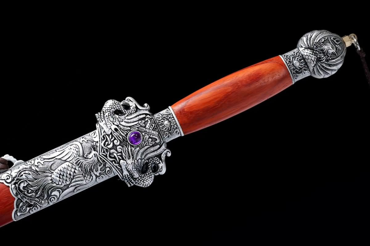 Dragon Phoenix sword,Forged high carbon steel blade,Redwood scabbard ...