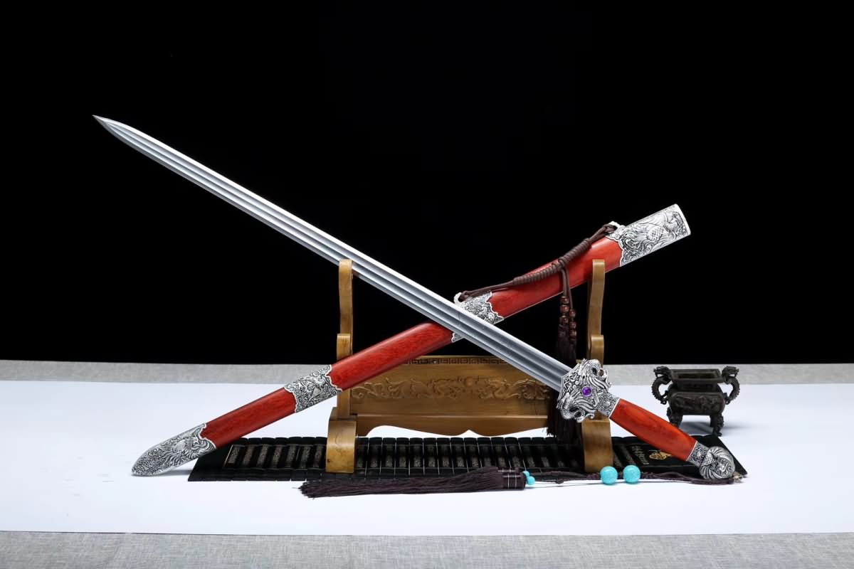 Dragon Phoenix sword,Forged high carbon steel blade,Redwood scabbard ...