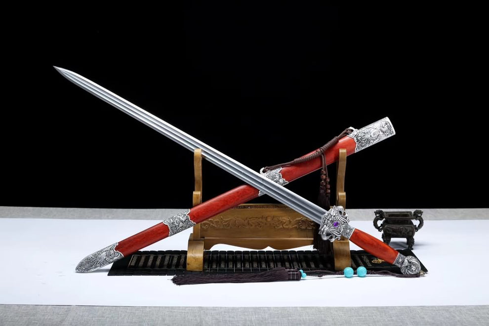 Dragon Phoenix sword,Forged high carbon steel blade,Redwood scabbard ...