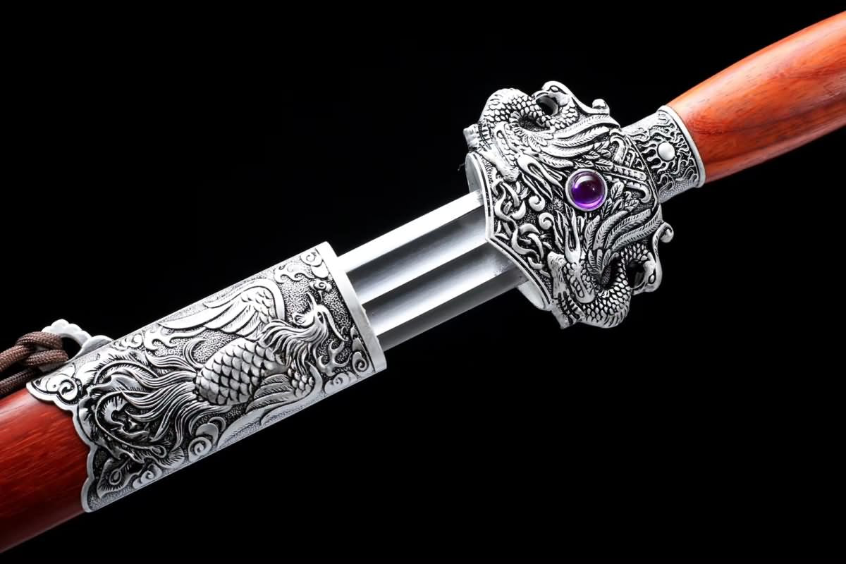 Dragon Phoenix sword,Forged high carbon steel blade,Redwood scabbard ...