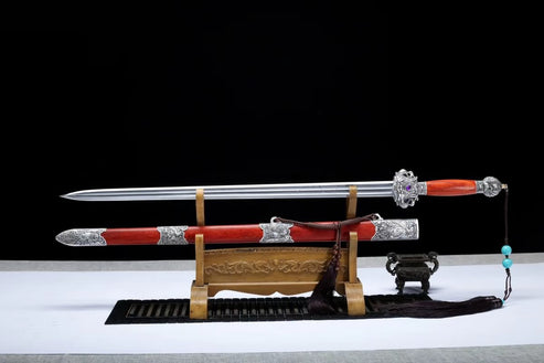 Dragon Phoenix sword,Forged high carbon steel blade,Redwood scabbard ...