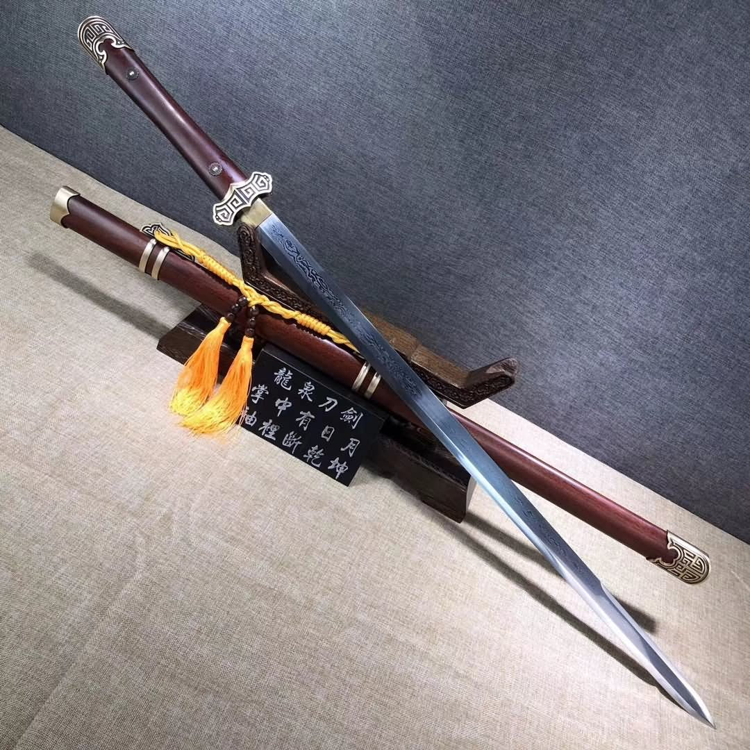 Tang jian sword,Damascus steel blade,Brass fittings,Rosewood scabbard ...