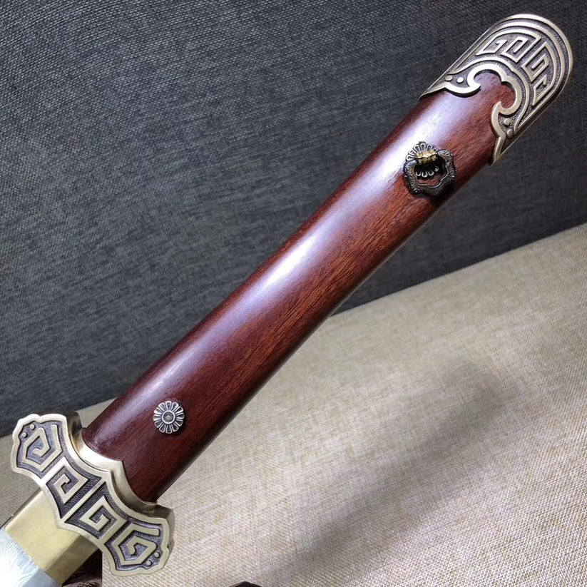 Tang jian sword,Damascus steel blade,Brass fittings,Rosewood scabbard ...