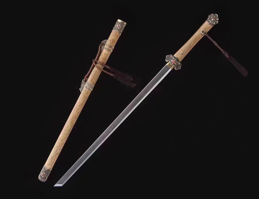 Tang dao,Forged Damascus steel blade,Brass fittings – Chinese Sword store