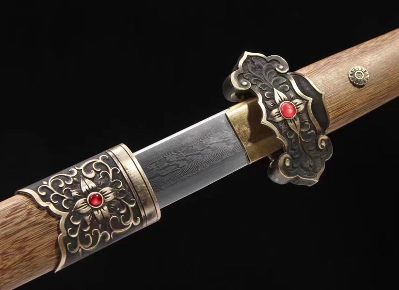 Tang dao,Forged Damascus steel blade,Brass fittings – Chinese Sword store
