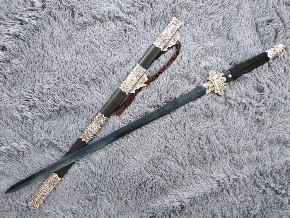 Tang sword,Hand Forged(High manganese steel blue blade,Black wood ...