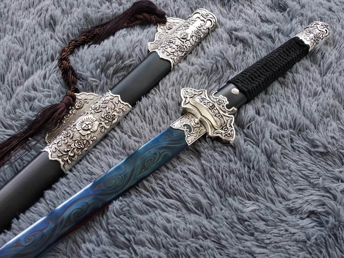 Tang sword,Hand Forged(High manganese steel blue blade,Black wood ...