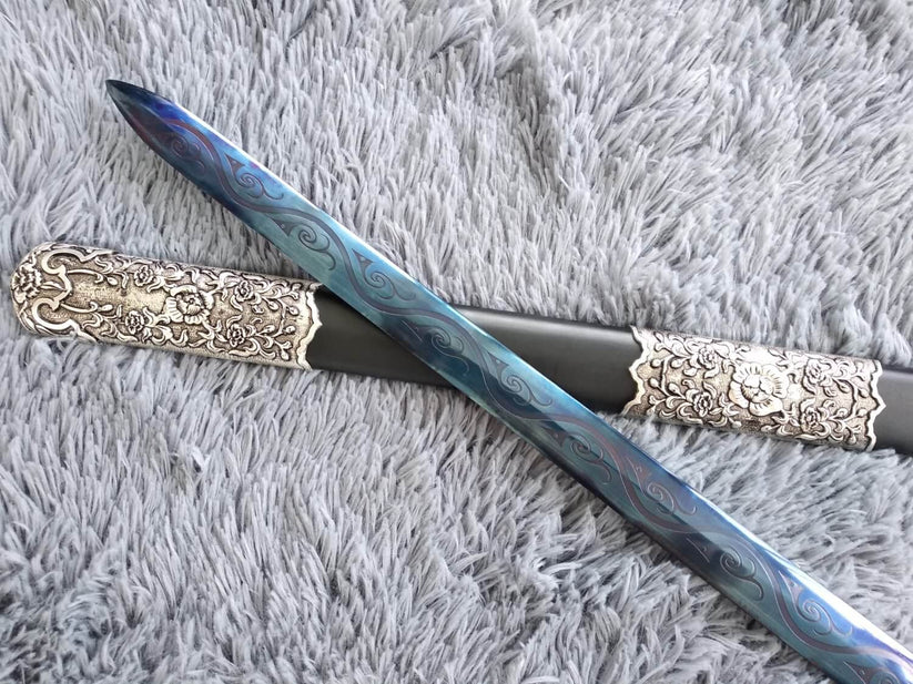 Tang sword,Hand Forged(High manganese steel blue blade,Black wood ...