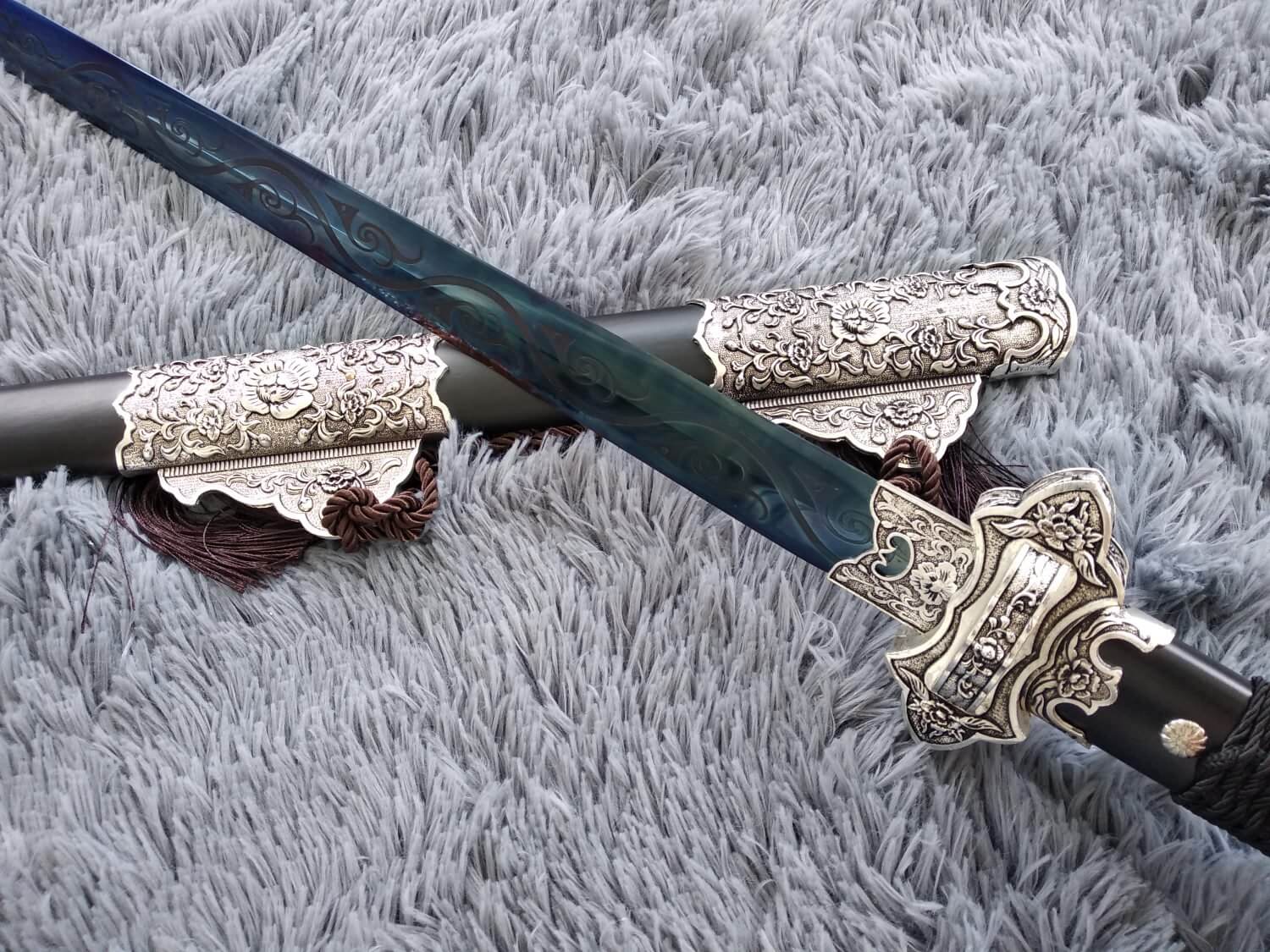 Tang sword,Hand Forged(High manganese steel blue blade,Black wood ...