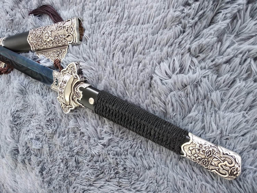Tang sword,Hand Forged(High manganese steel blue blade,Black wood ...