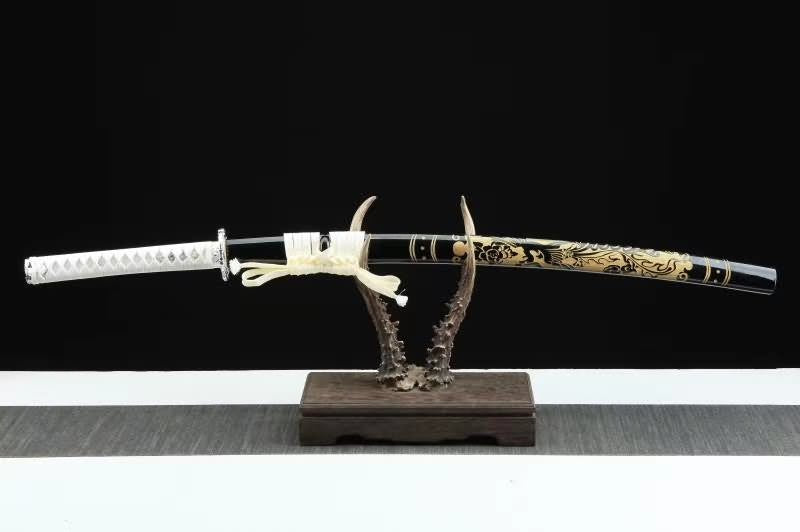 Samurai Sword Forged high Carbon Steel Blade Carved Wooden Scabbard ...