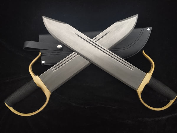 WING CHUN Bart Cham Dao(Folding steel blade,Brown Leather scabbard ...