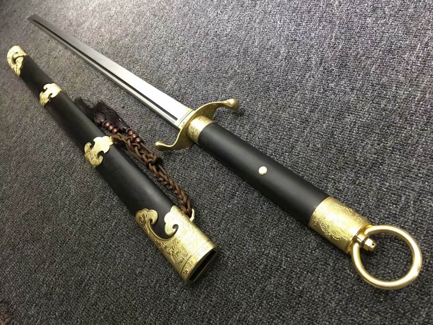 Tai chi sword,Miao dao,High carbon steel burn blade,Black wood,Brass f ...