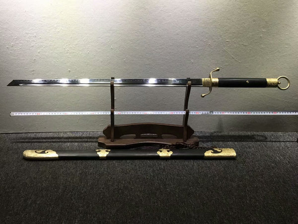 Tai chi sword,Miao dao,High carbon steel burn blade,Black wood,Brass f ...