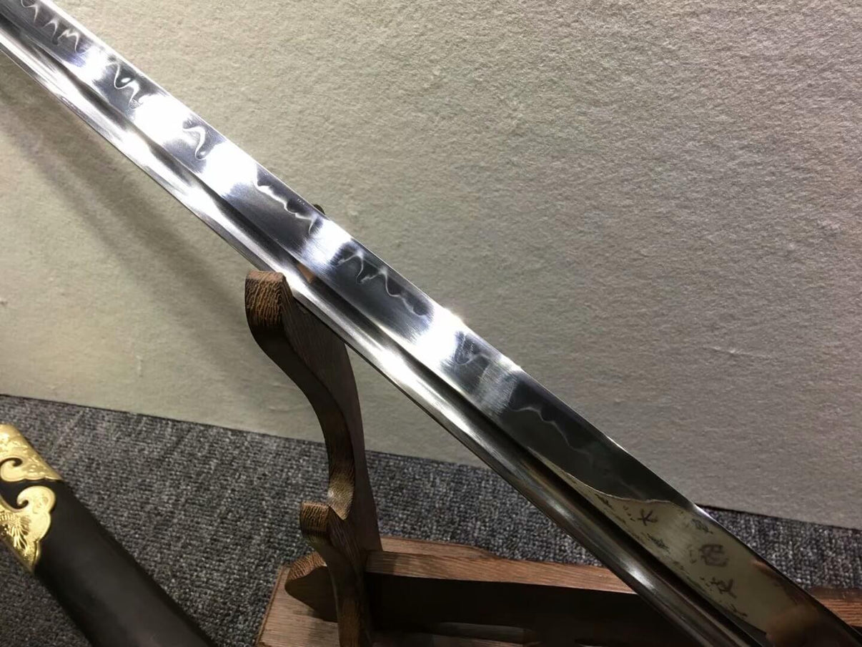 Tai chi sword,Miao dao,High carbon steel burn blade,Black wood,Brass f ...