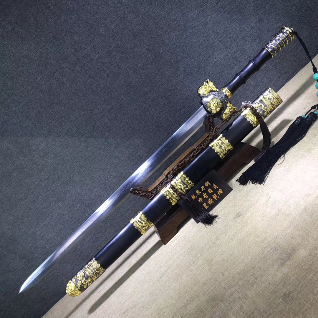 Bagua jian sword,Handmade Damascus steel blade,Black wood,Alloy ...